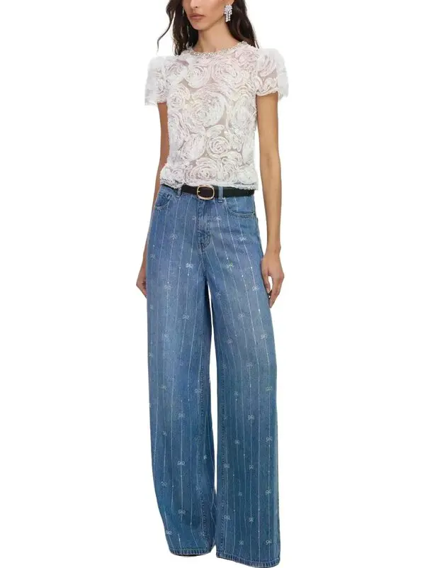 SELF-PORTRAIT Rhinestone Embellished Bow Motif Jeans - Blue