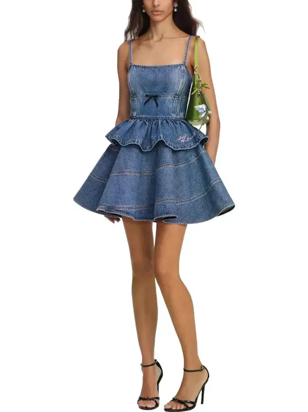SELF-PORTRAIT Bow-motif Tiered Mini Dress - Blue