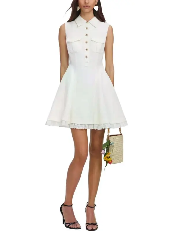 SELF-PORTRAIT Scalloped Hem Button-up Mini Dress - Neutrals