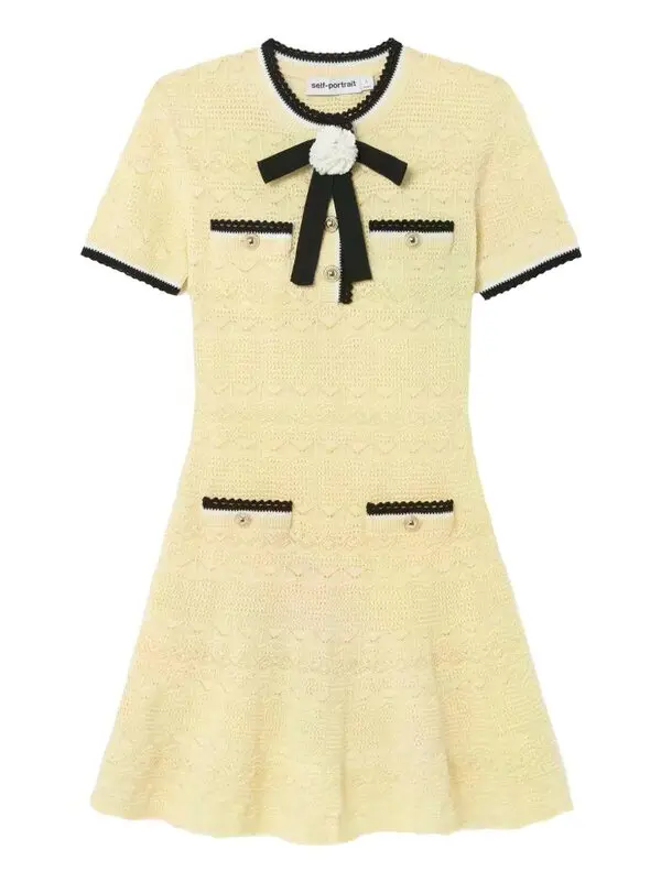 SELF-PORTRAIT Pointelle Knit Midi Dress - Yellow