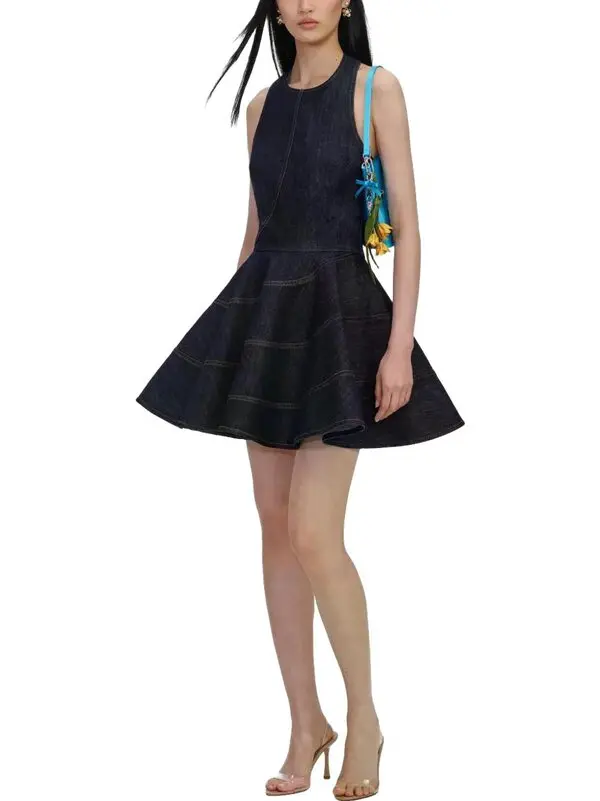 SELF-PORTRAIT Denim Halterneck Mini Dress - Blue
