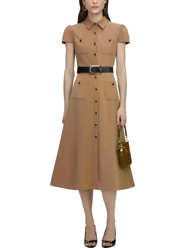 SELF-PORTRAIT Belted Button-up Midi Dress - Neutrals
