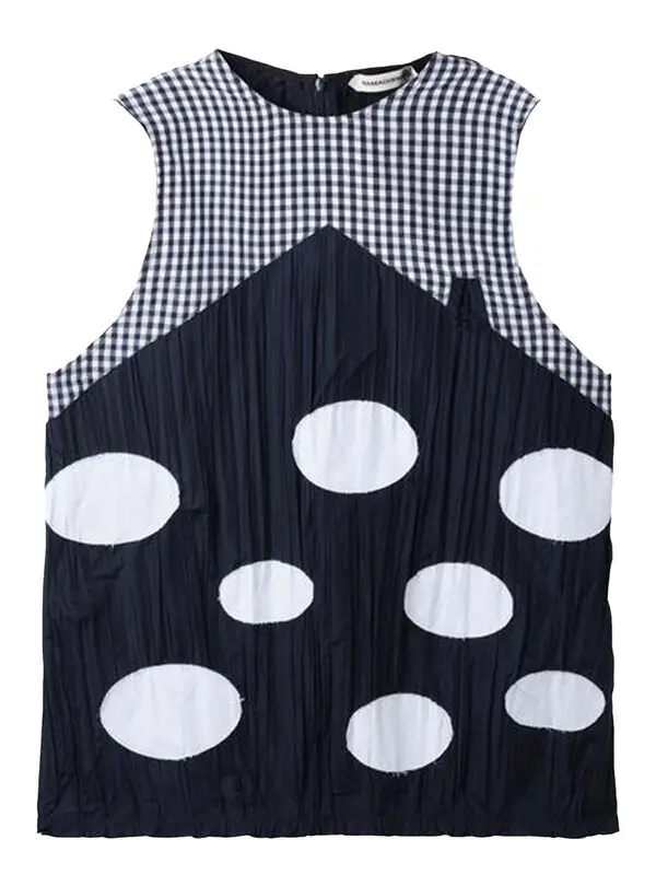 NAMACHEKO Sleeveless Top With Polka Dot And Gingham Print - Blue