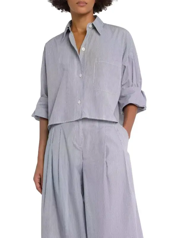 TWP Striped Cropped Shirt - Blue