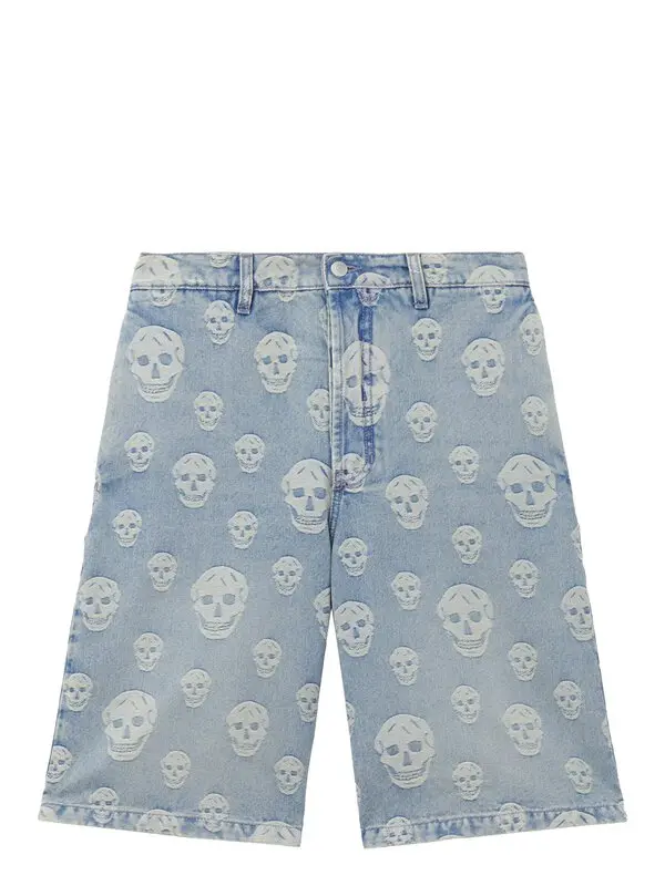Alexander McQueen Skull Jacquard Denim Shorts - Washed Blue