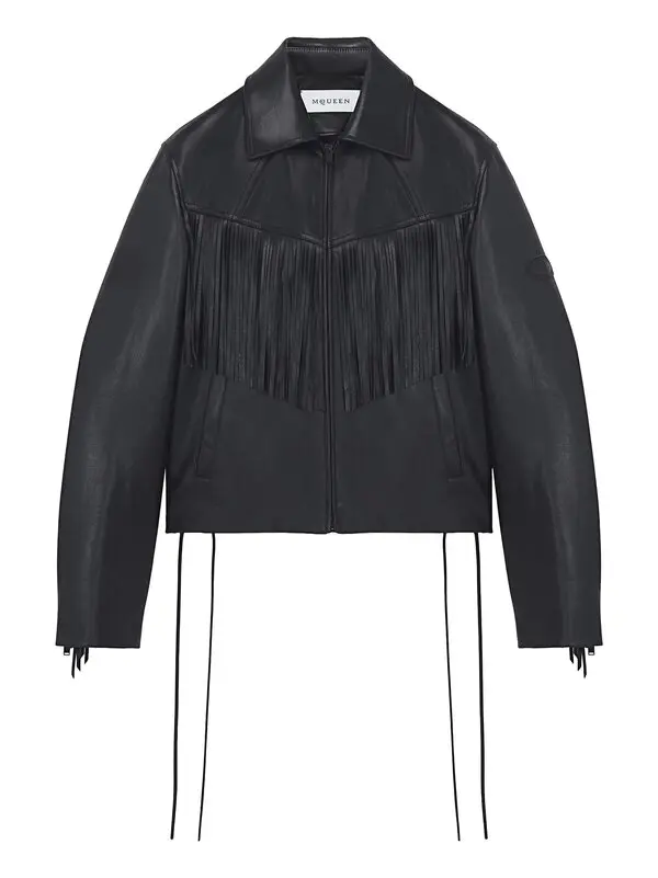 Alexander McQueen Fringe Leather Jacket - Black