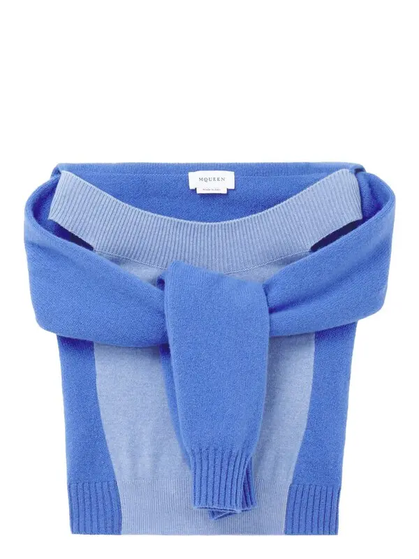 Alexander McQueen Wool Cashmere Trompe-l'ail Knit Top - Blue