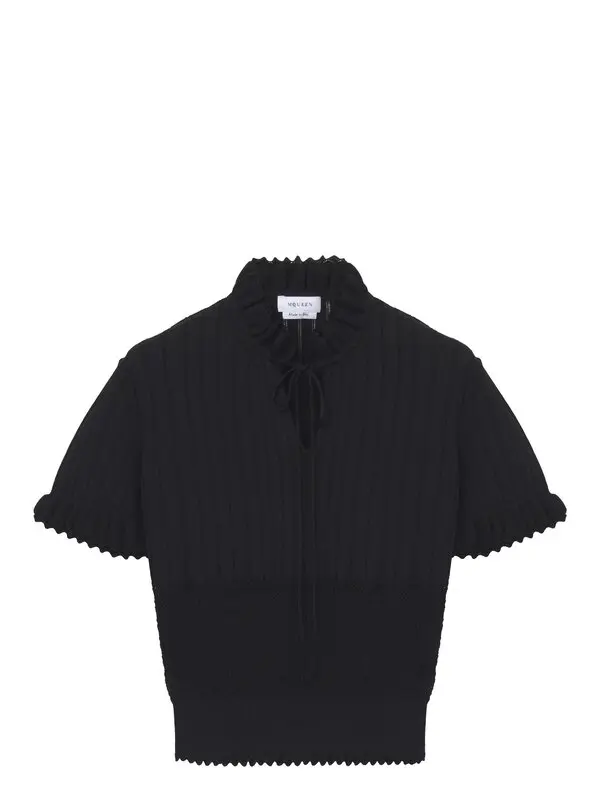 Alexander McQueen Viscose Blend Pointelle Knit Top - Black