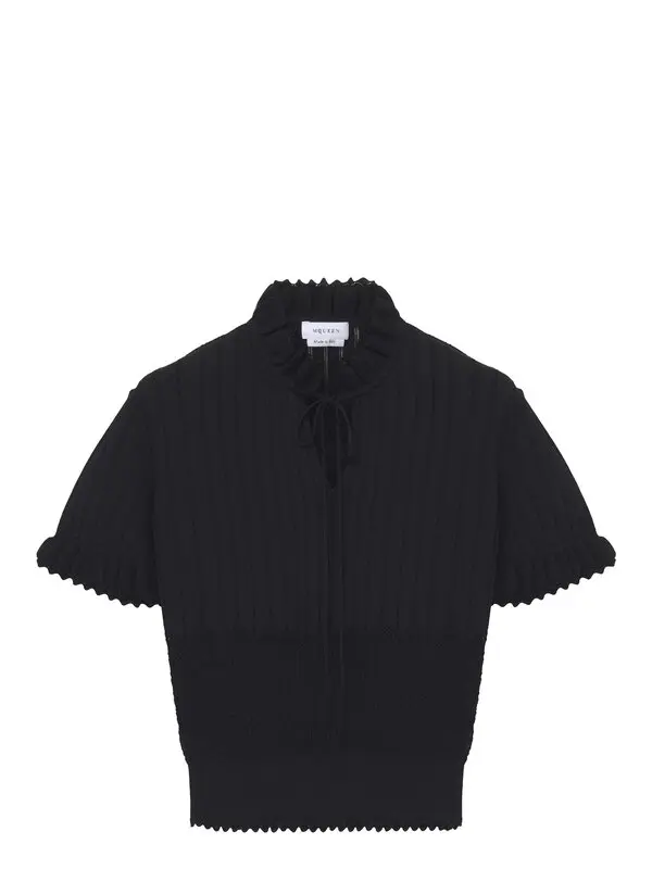 Alexander McQueen Viscose Blend Pointelle Knit Top - Black