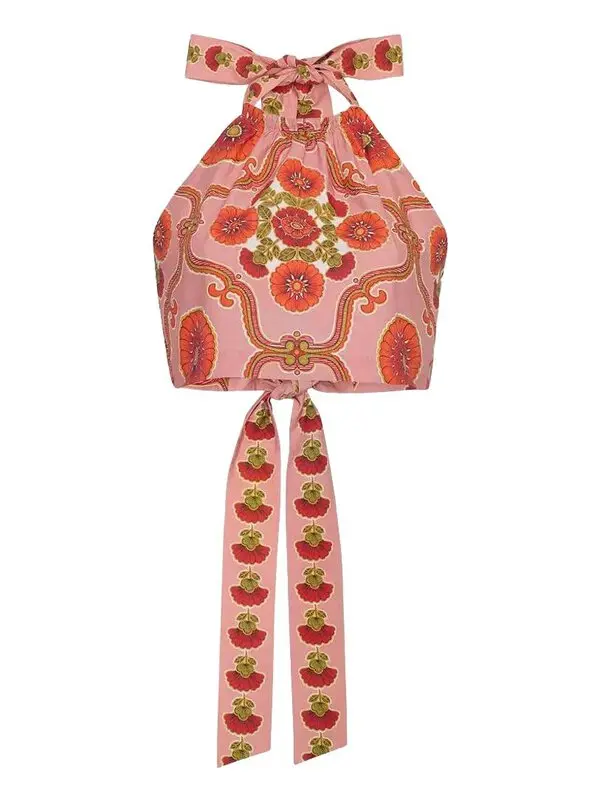 Cara Cara Dahlia Floral Print Halter Top - Pink