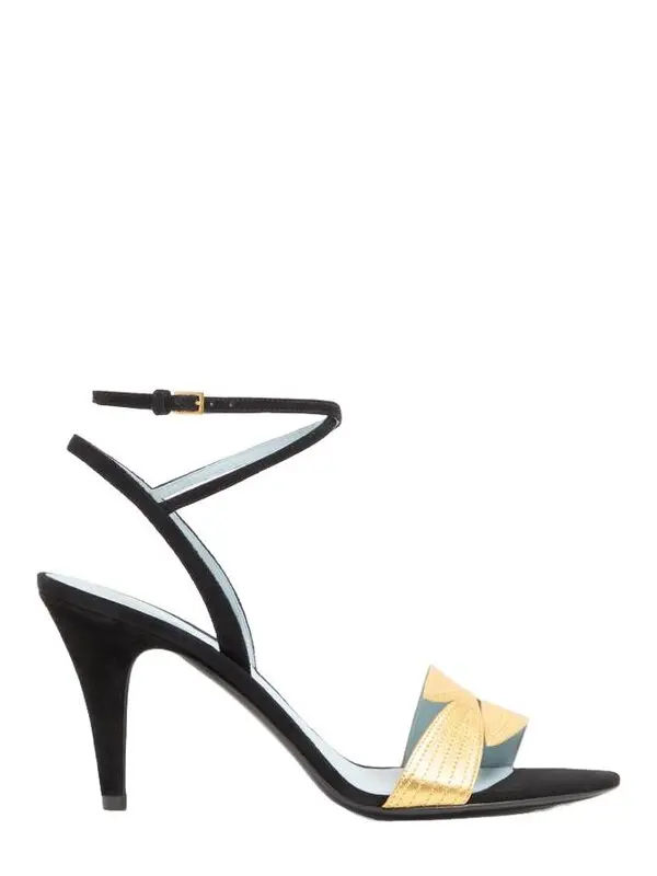 Valentino Garavani Foliefoliage Suede Sandal 85mm - Black/gold