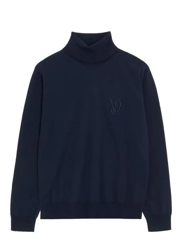 Valentino Garavani Wool High-neck Jumper With Vg Embroidery - Dark Blue