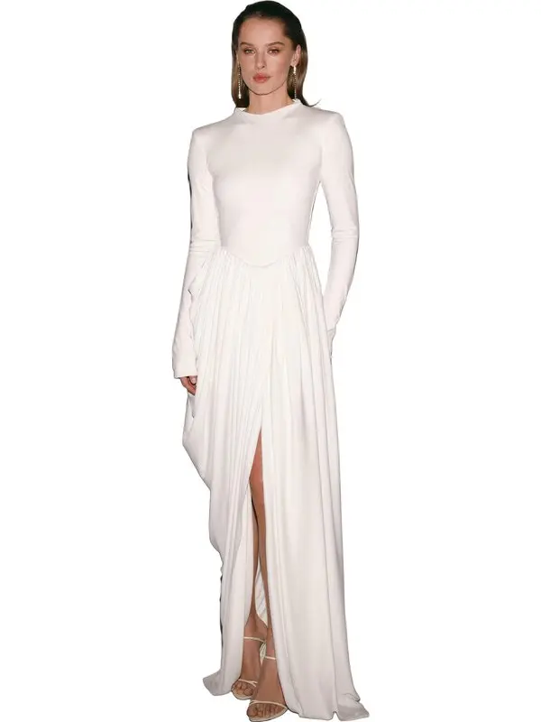 MILLA Long Sleeve Maxi Dress With Slit - White