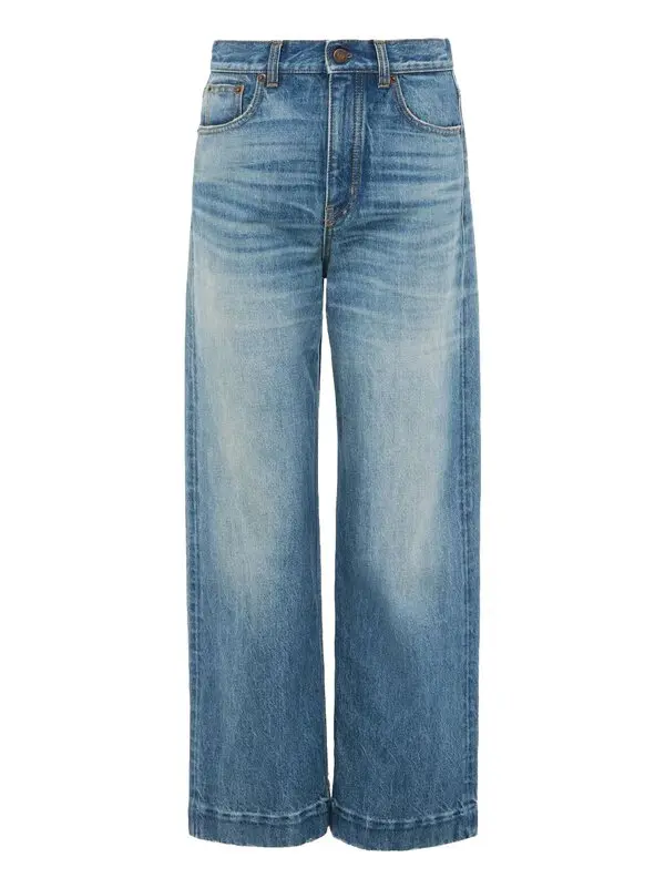 Chloé High Waisted Wide Leg Denim Shorts - Blue