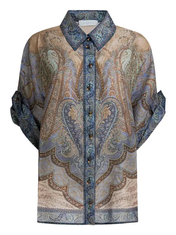 Zimmermann Wanderlust Short-sleeved Silk Shirt - Blue