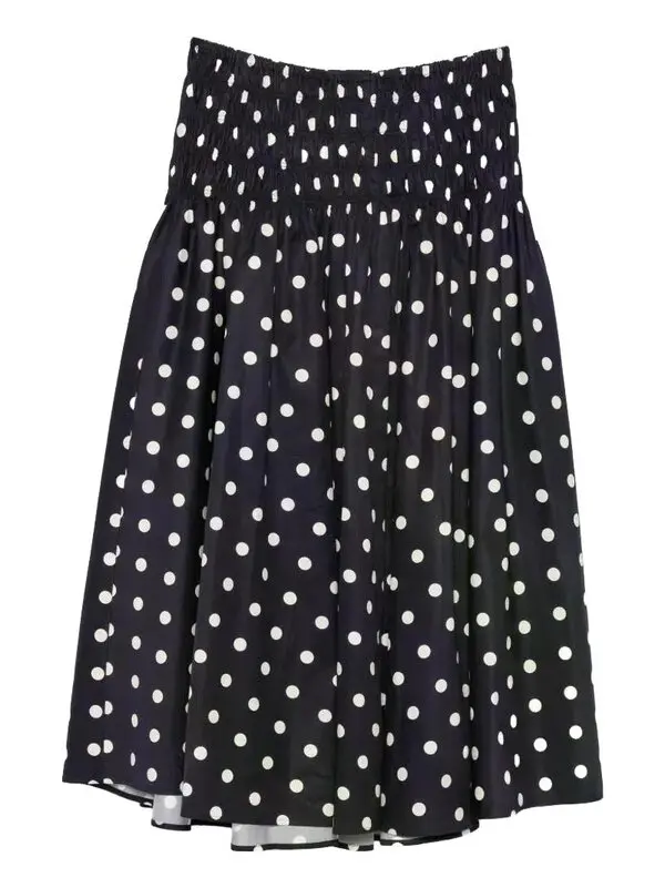 Maje Polka Dot Smocked Waist Midi Skirt - Blue