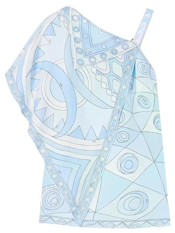 Emilio Pucci Asymmetrical Silk Twill Dress With Graphic Print - Blue