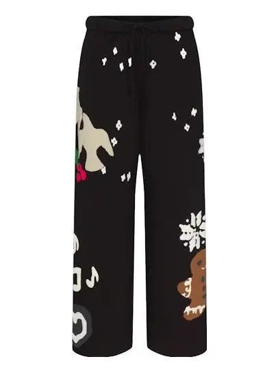 SKIMS X Cactus Plant Flea Market Cotton Fleece Straight Leg Pant - Onyx Gingerbread Print