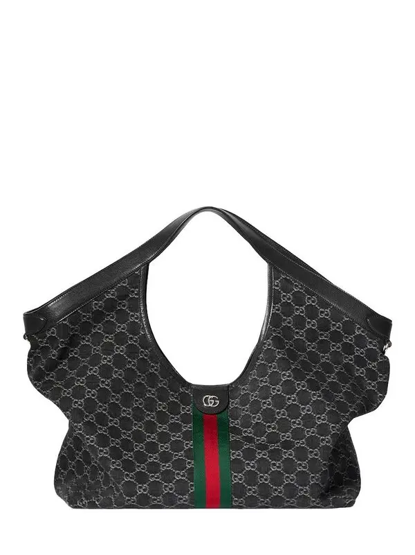 Gucci Giglio Large Tote Bag In Gg Denim - Black