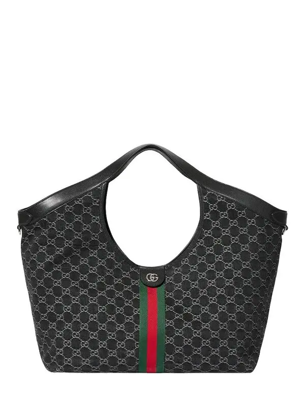 Gucci Giglio Large Tote Bag In Gg Denim - Black