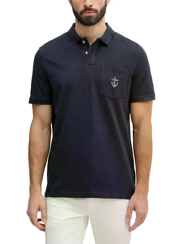 Guess Logo-embroidered Chest-pocket Polo Shirt - Blue