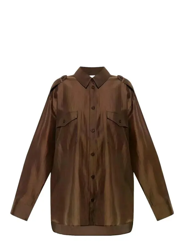 GESTUZ Epaulette-detail Satin Shirt - Brown