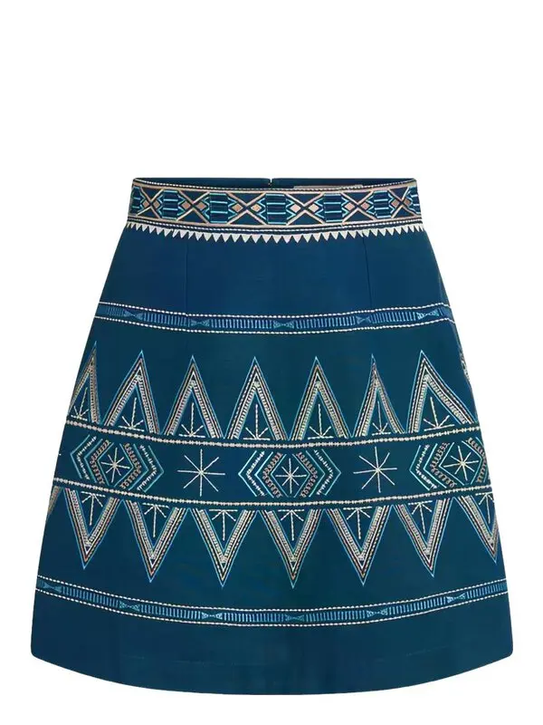EMPORIO SIRENUSE Giuliana Embroidered A-line Mini Skirt - Blue