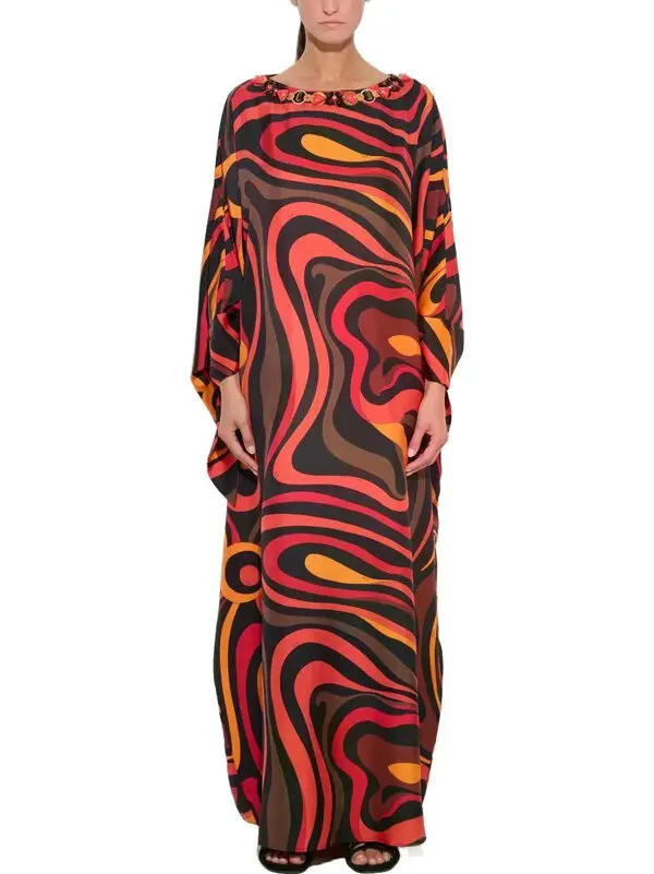 Emilio Pucci Marmo-print Embroidered Kaftan - Black