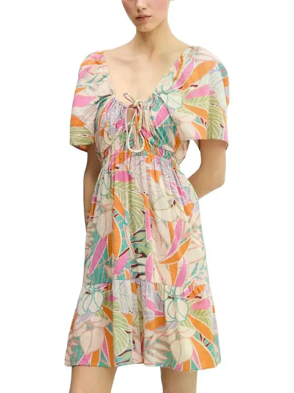Rip Curl Cala Vadella Floral-print Ruffled Mini Dress - Neutrals