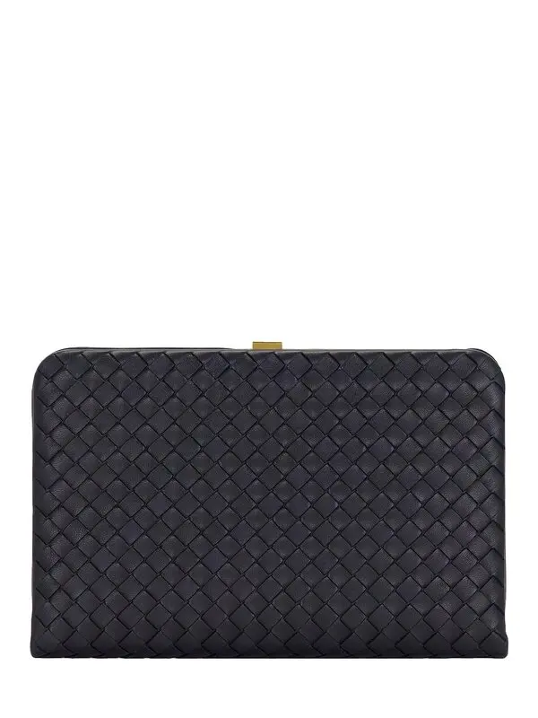 Bottega Veneta Mezzanotte Clutch In Intrecciato Lambskin - Midnight & Brass Vibrato