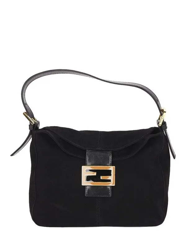 Fendi Suede Mama Baguette Shoulder Bag - Black