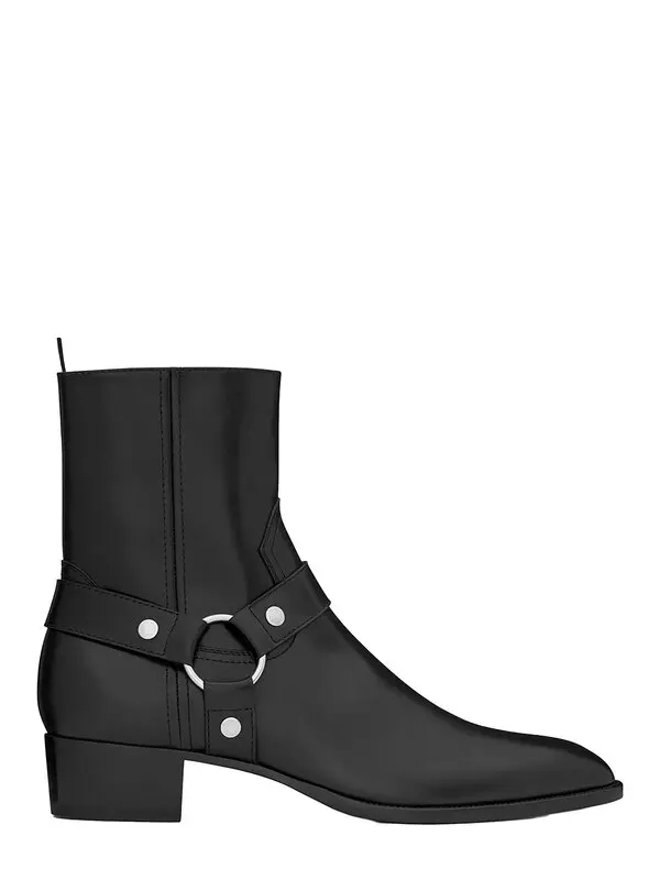 Saint Laurent Wyatt Harness Boots In Smooth Leather - Black