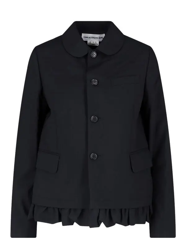 Comme Des Garçons Wool Button-down Jacket With Ruffle Trim - Black