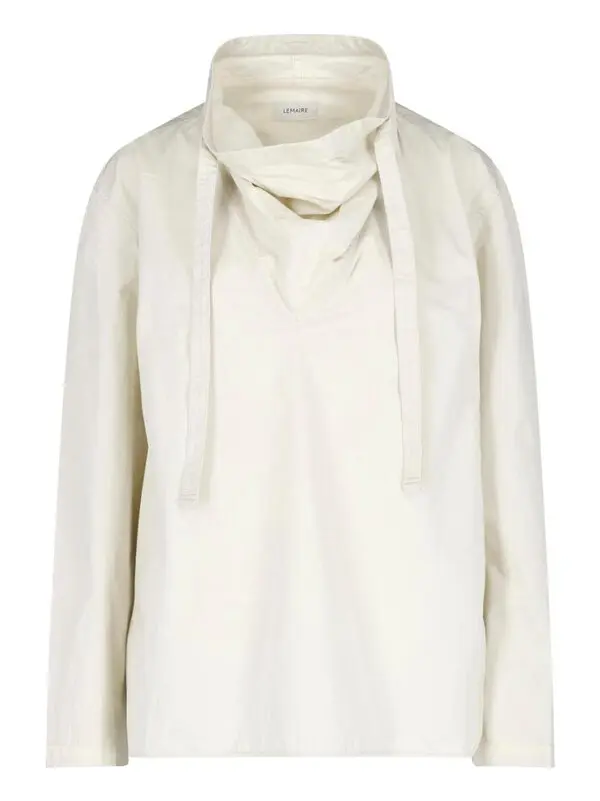 LEMAIRE High Neck Long Sleeve T-shirt With Drawstring Detail - White