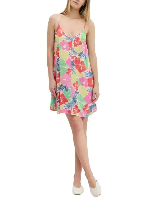 Rip Curl Floral Print Crinkled Mini Dress - Neutrals