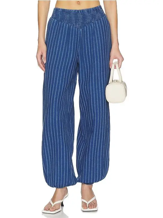 Steve Madden Striped Linen Blend Pants - Lagoon Wash