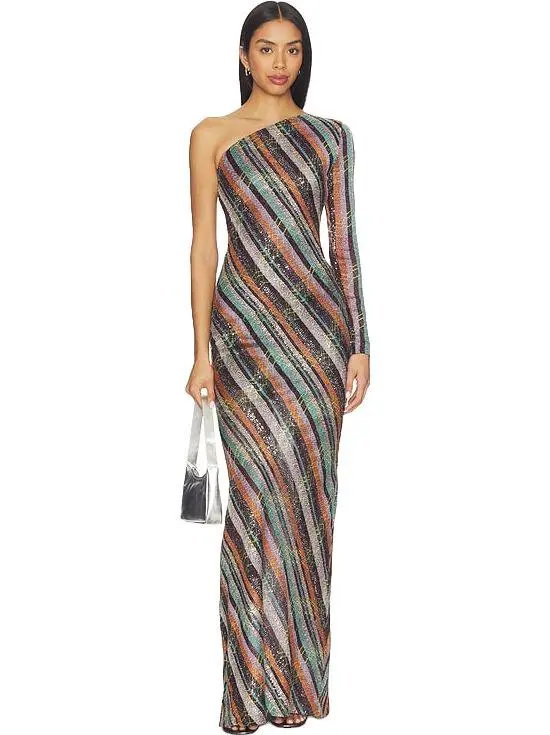 Missoni One-shoulder Metallic Knit Gown - Dark Multicolor Tones