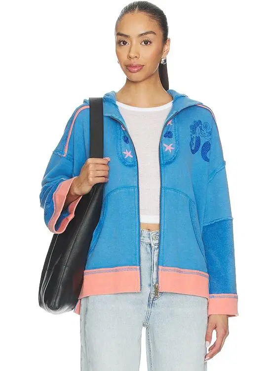 Free People X We The Free Seashell Zip-up Hoodie - Blue Combo