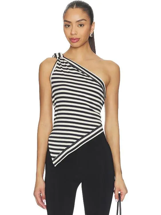 Free People Asymmetrical One-shoulder Striped Top - Black Combo