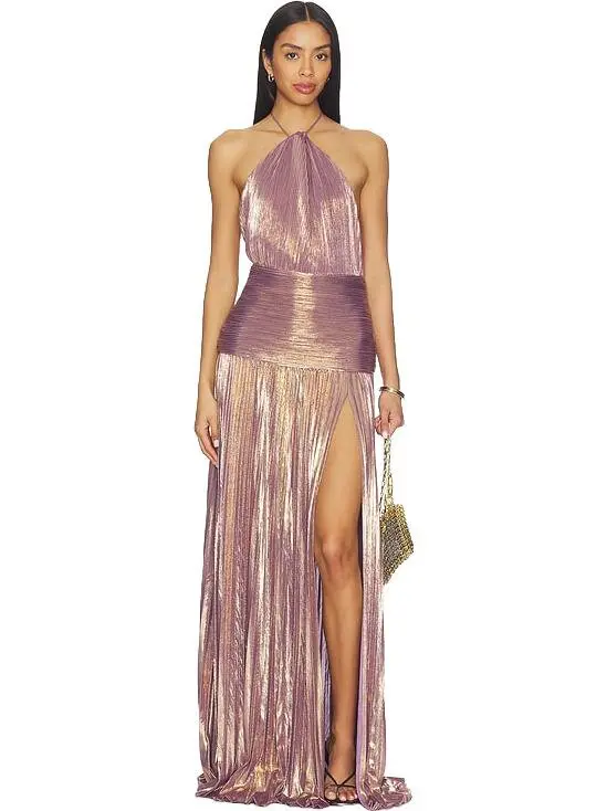 Retrofete Thalia Metallic Gown - Purple & Gold