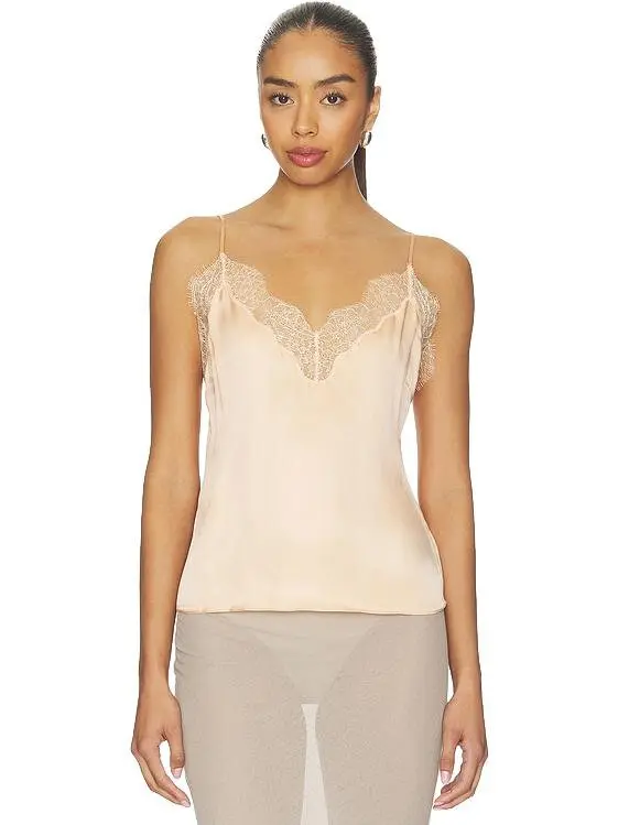 ANINE BING Mael Silk Blend Camisole With Lace Trim - Pink
