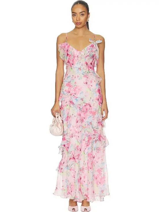 Astr The Label Ruffled Floral Maxi Dress - Pink Multi Floral