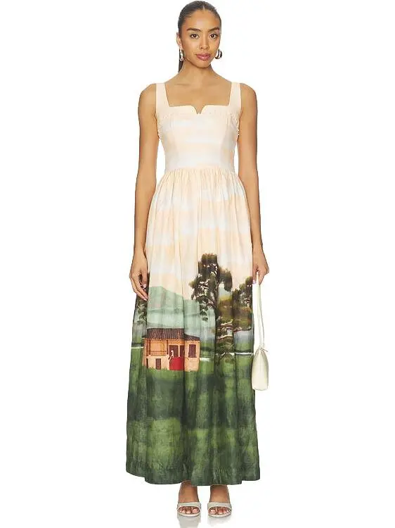 Agua Bendita Maxi Dress With Landscape Print - Multicolor