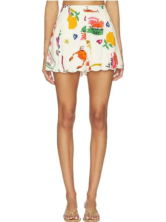 Astr The Label Margo Printed Shorts - Island Sketchbook