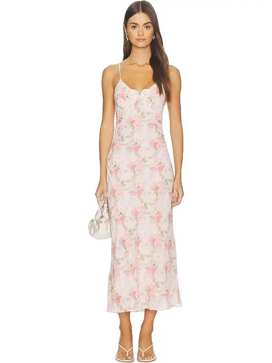 Astr The Label Floral Print Chiffon Midi Dress - Pink Floral