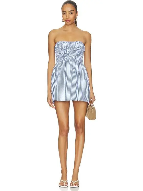 MORE TO COME Strapless Shirred Mini Dress - Blue Stripe