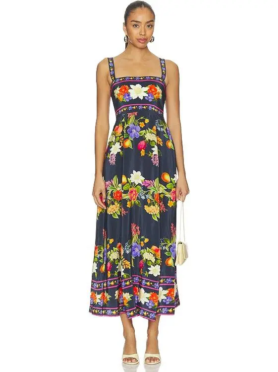 Yumi Kim Kara Midi Dress With Floral Print - Fruit Frenzy Navy