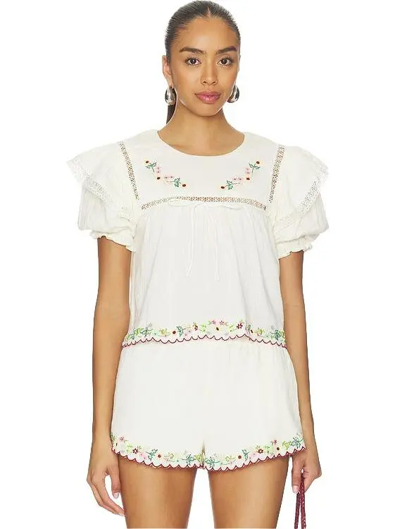For Love & Lemons Leah Cotton Top - Cream