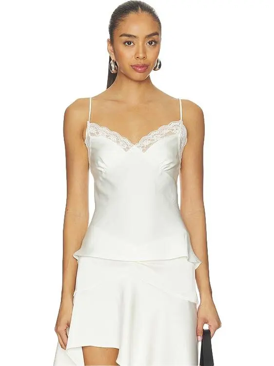 Lioness Costa Top Delicate Lace Trim Camisole - Porcelain