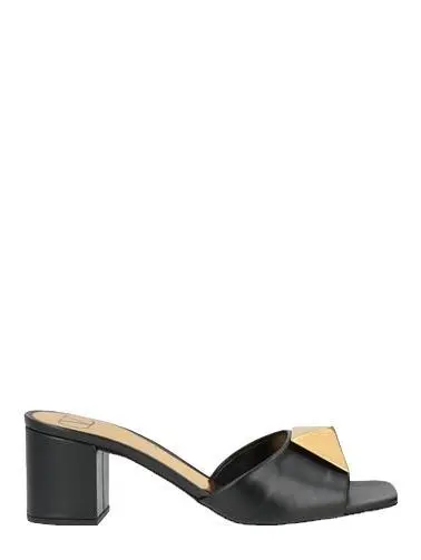 Valentino Garavani Leather Studded Block Heel Slides - Black